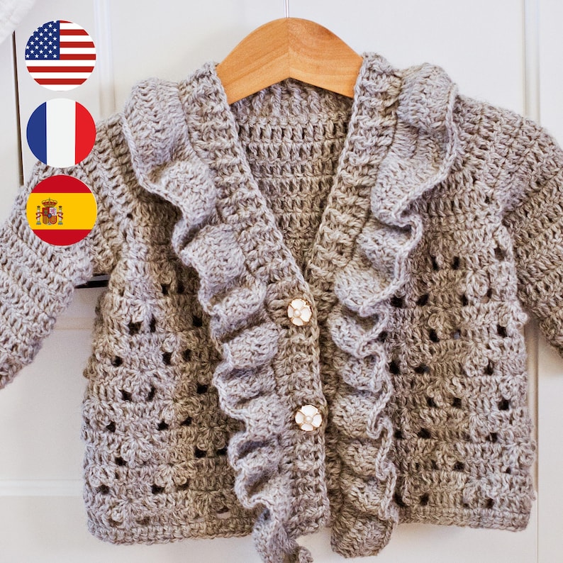 Crochet PATTERN + Video Tutorial - Frill Bloom Cardigan (from 0-6m up ...