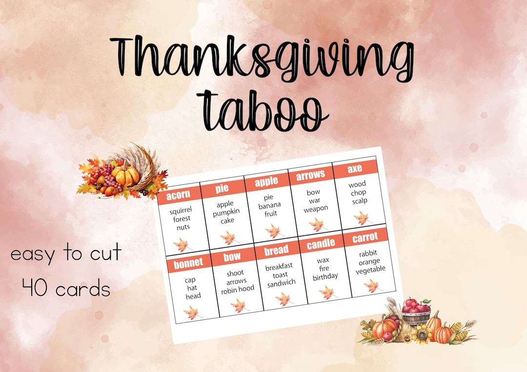 Thanksgiving Taboo Game | 40 Printable Cards (PDF) - Etsy