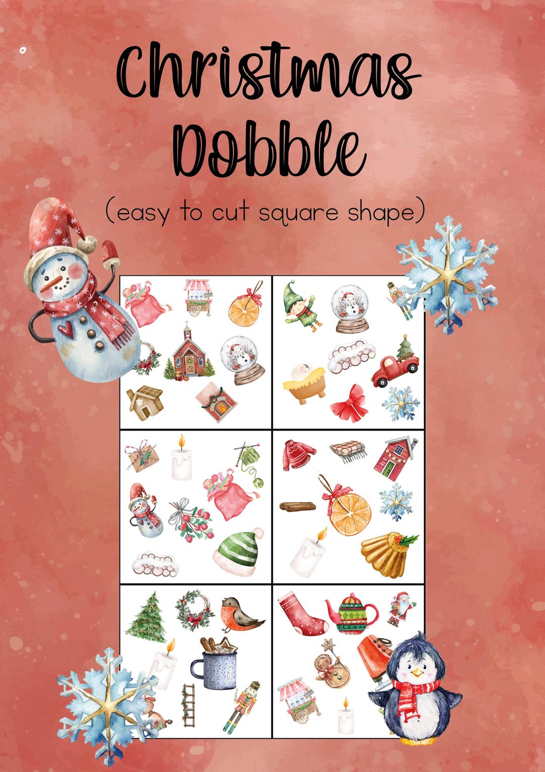 Christmas Dobble/spot It/match It/seek It 57 Easy to Cut Cards ...