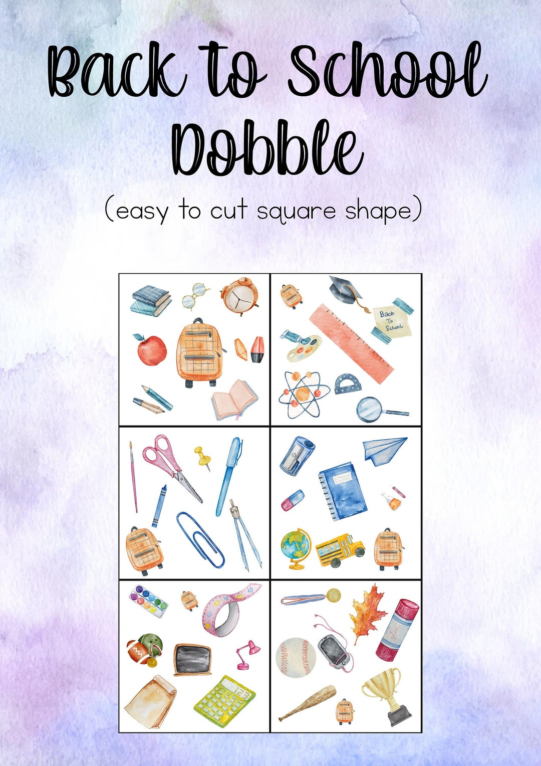Back to School Dobble/spot It - Printable Activity Matching Card Game ...