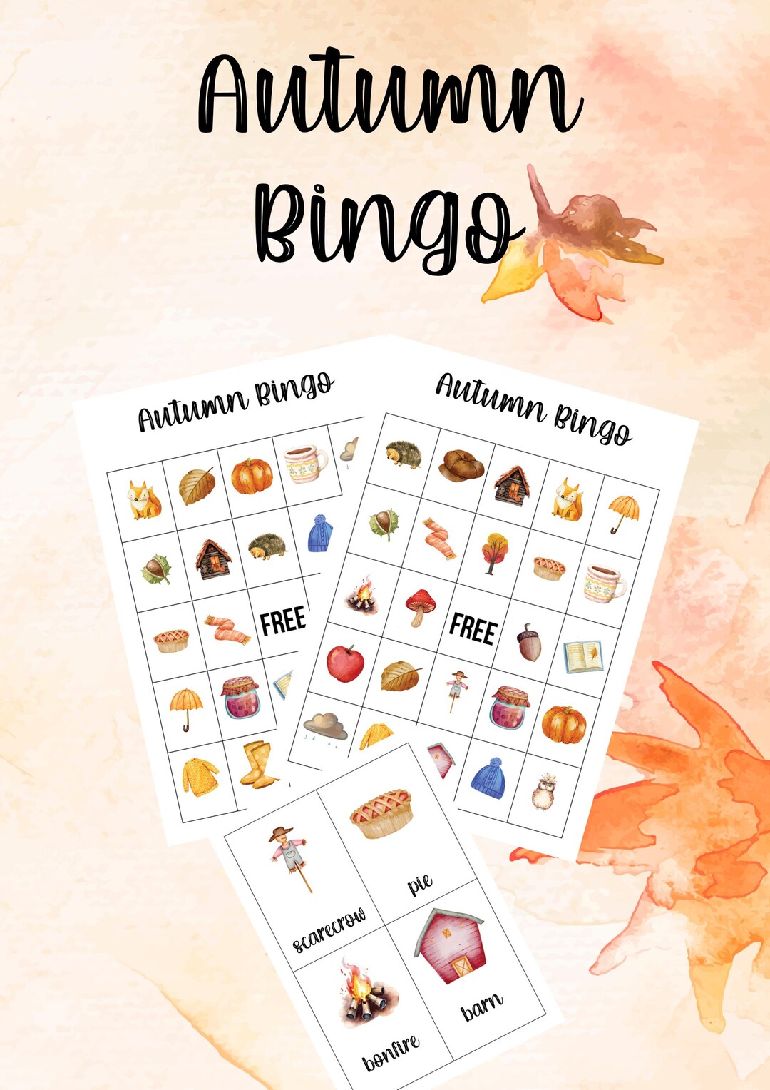 Autumn Bingo Game – Fall Party Activity, 30 Player Cards (PDF Pattern ...