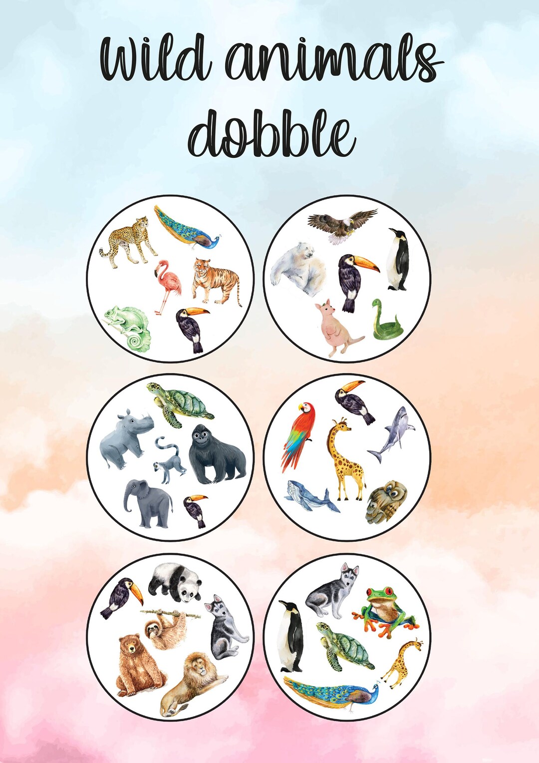 Wild Animals Dobble/match It/spot It Card Game | Printable Homeschooler ...
