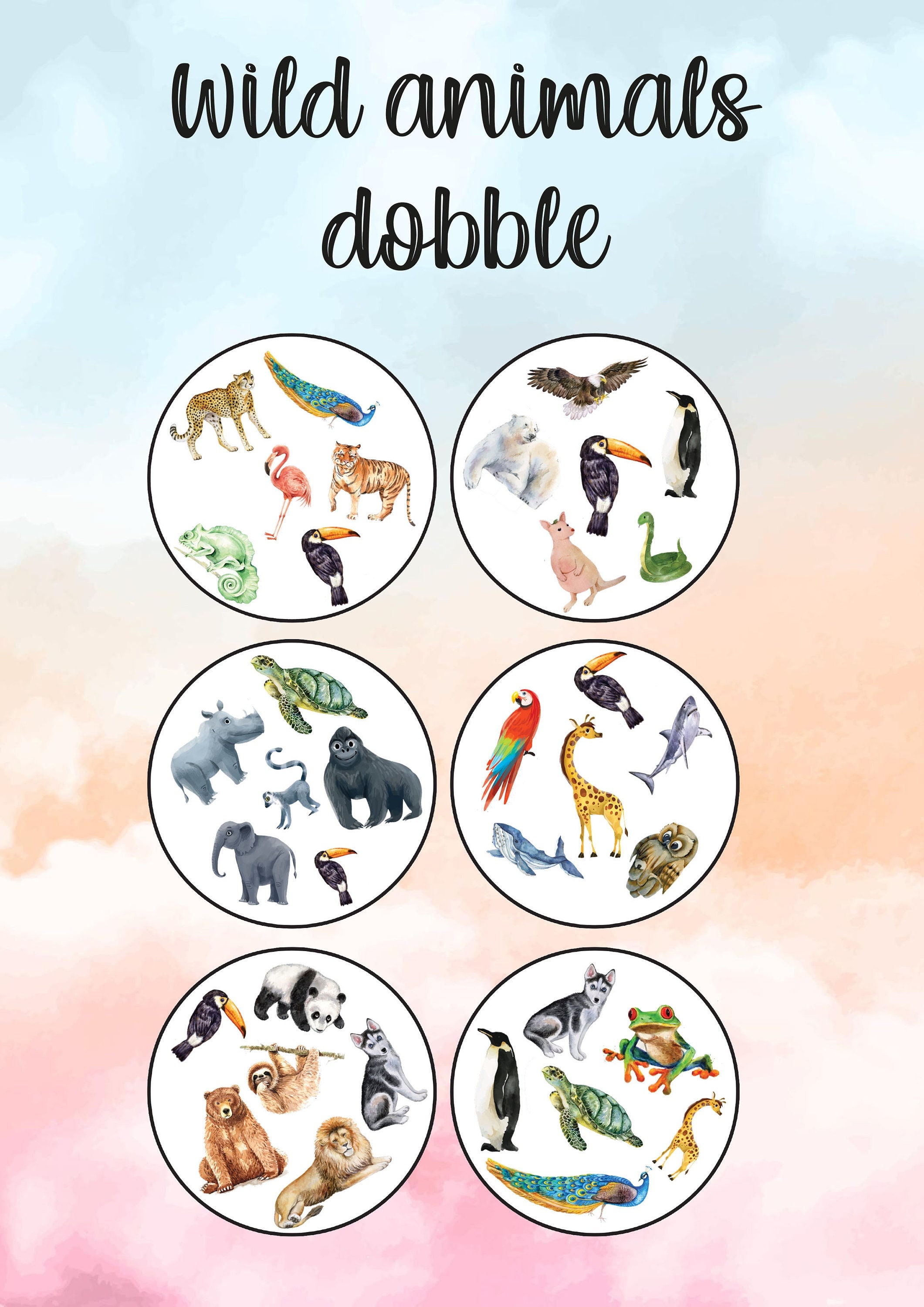 Wild Animals Dobble/match It/spot It Card Game | Printable Homeschooler ...