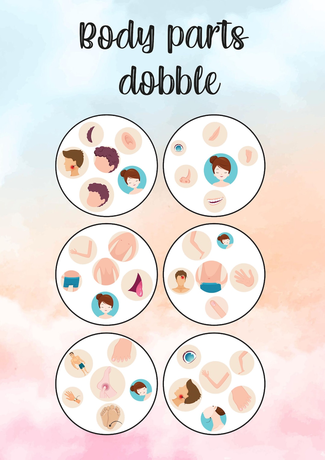 Body Parts Dobble/spot It/match It Card Game - Etsy