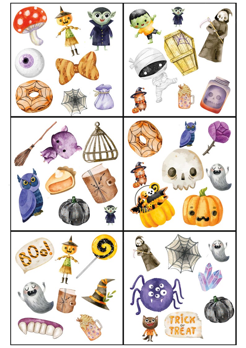 Halloween Dobble Game: Watercolor Matching Card Activity (PDF Download ...