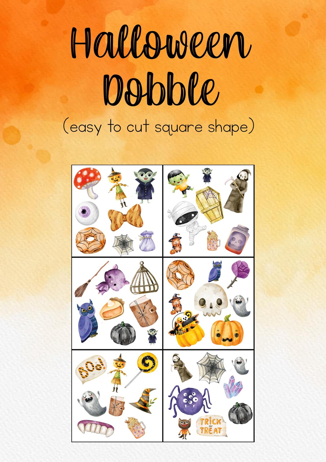 Halloween Dobble/spot It/match It/seek It 57 Easy to Cut Cards ...