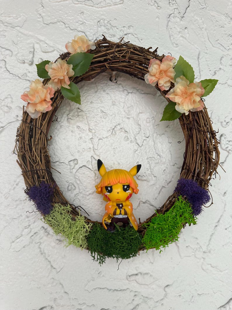 Pikachu X Demon Slayer Anime Wreath | Handmade Fan Art Décor - Etsy