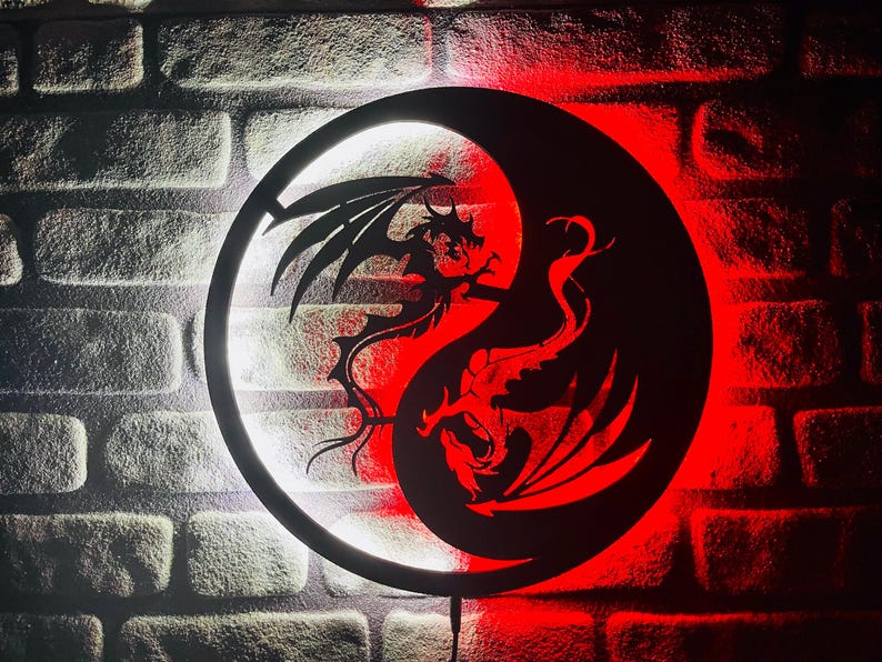 Yin Yang Dragon Led Sign, Neon Sign, Yin Yang Wall Hangings Sign ...