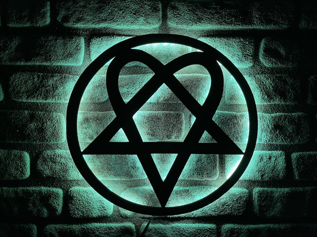 Heartagram Led Sign, Heartagram Led Light, Wood Wall Decor, Handmade ...