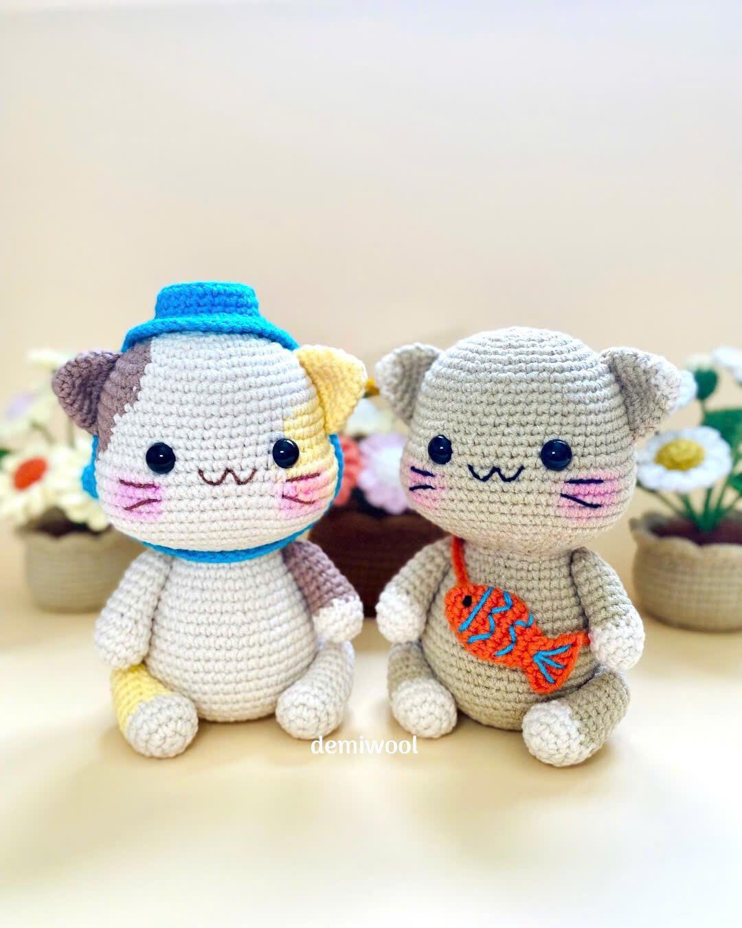 Crochet Pattern 2in1 Momo the Grey Cat and Mimi the Three Color Cat PDF ...