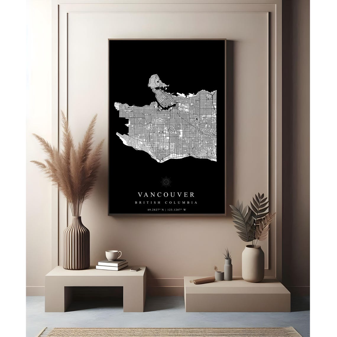 Vancouver Dark Theme Map, Minimalist Design, Black Background, City Art ...
