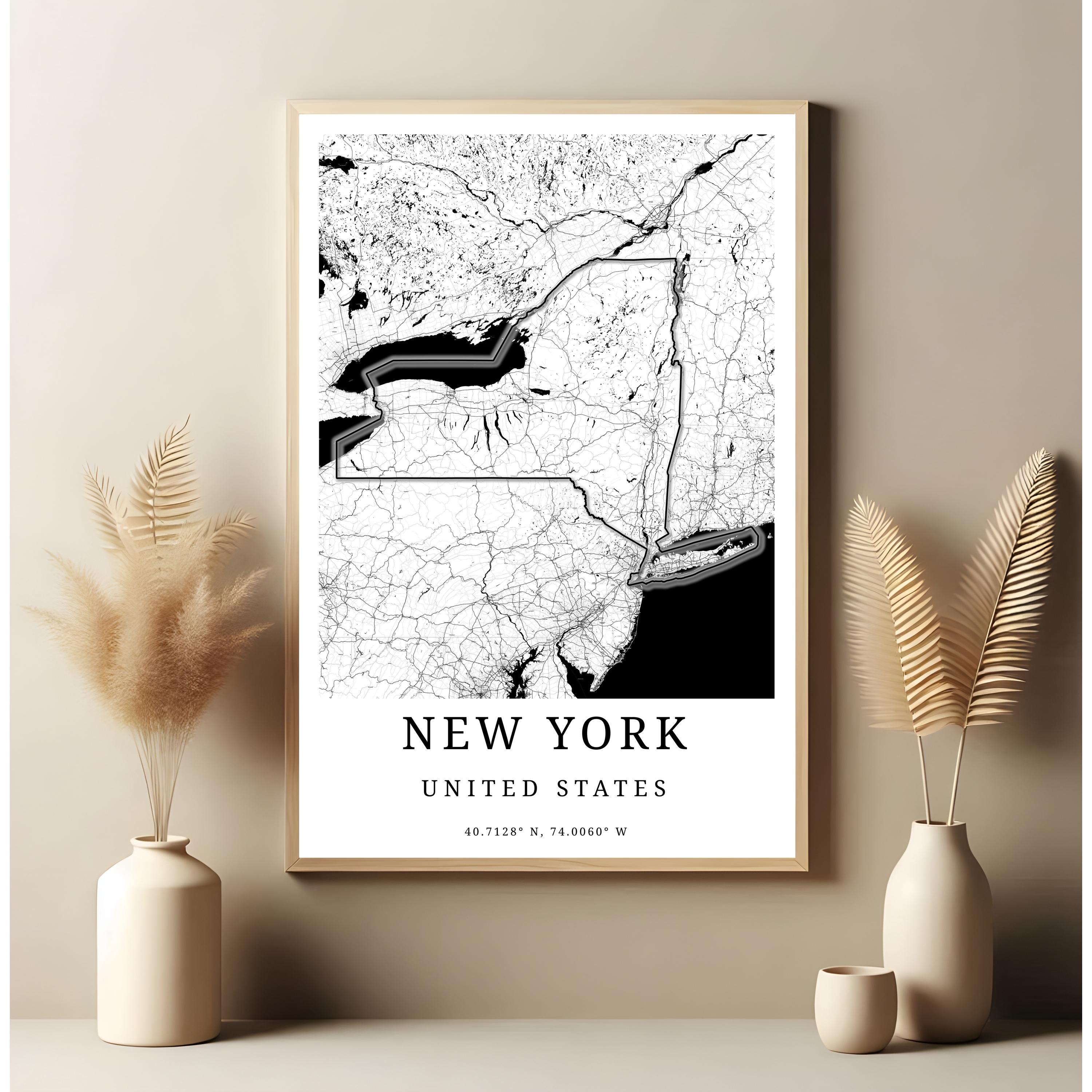 Light Theme Map of New York, Boundary Map of New York, New York State ...