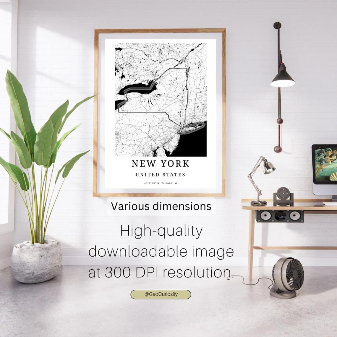 Light Theme Map of New York, Boundary Map of New York, New York State ...