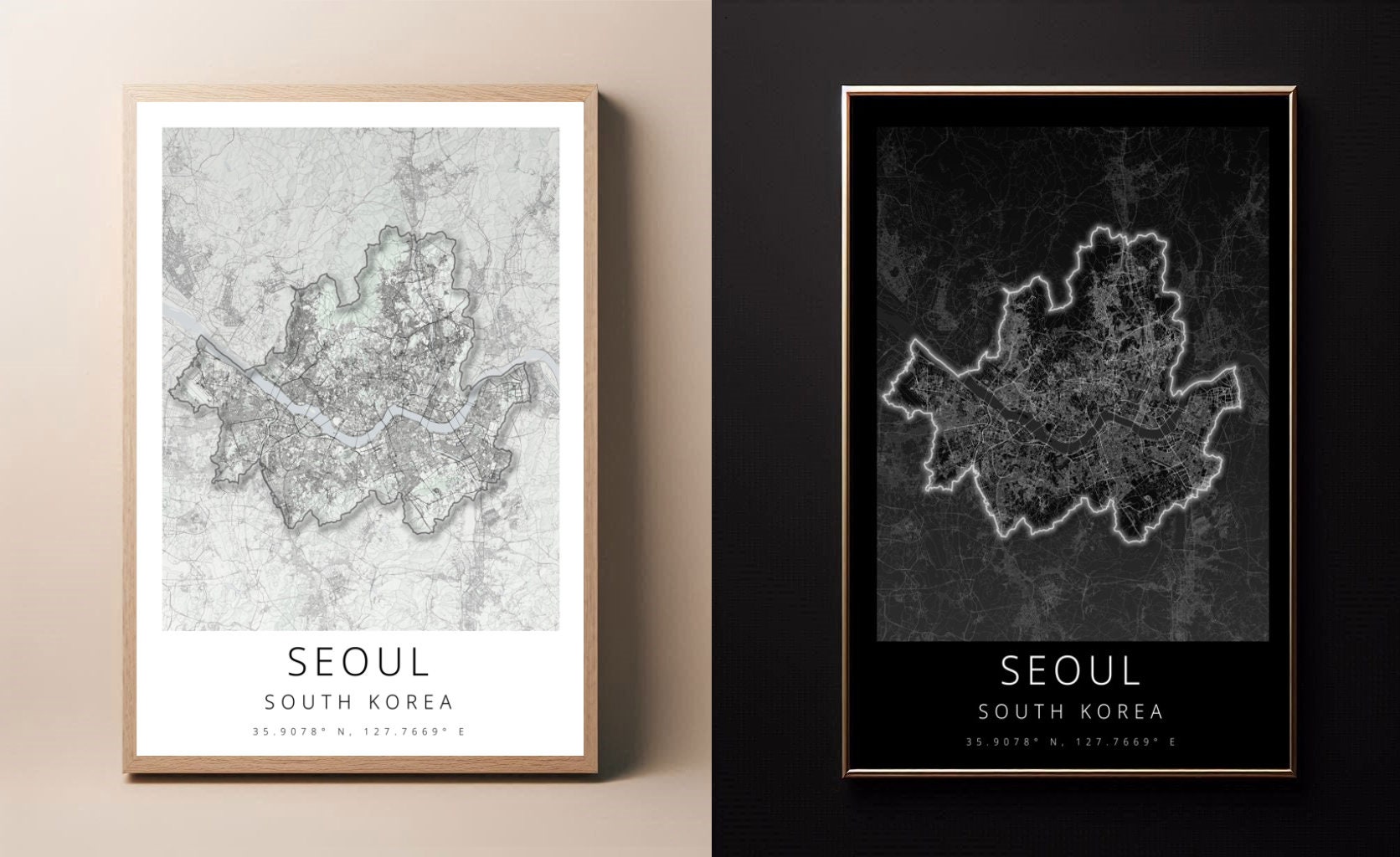 Seoul, South Korea Digital Print Map LIGHT & DARK Theme - Etsy
