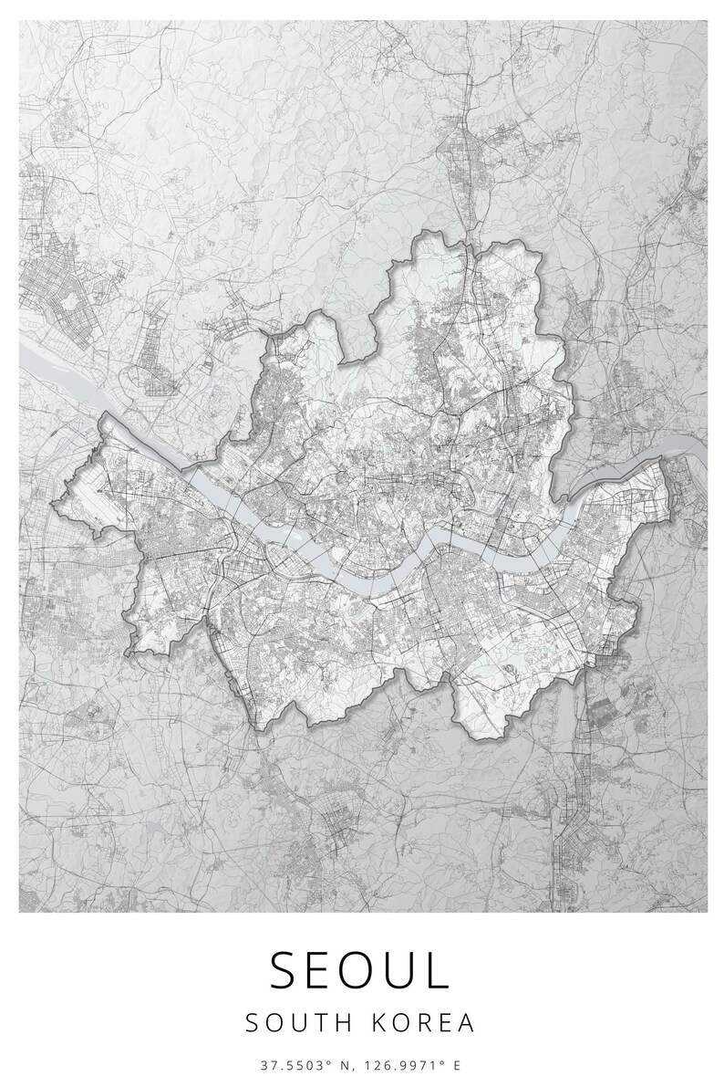 Map of Seoul Digital Print, Poster Print Seoul Map, City Map Seoul City ...