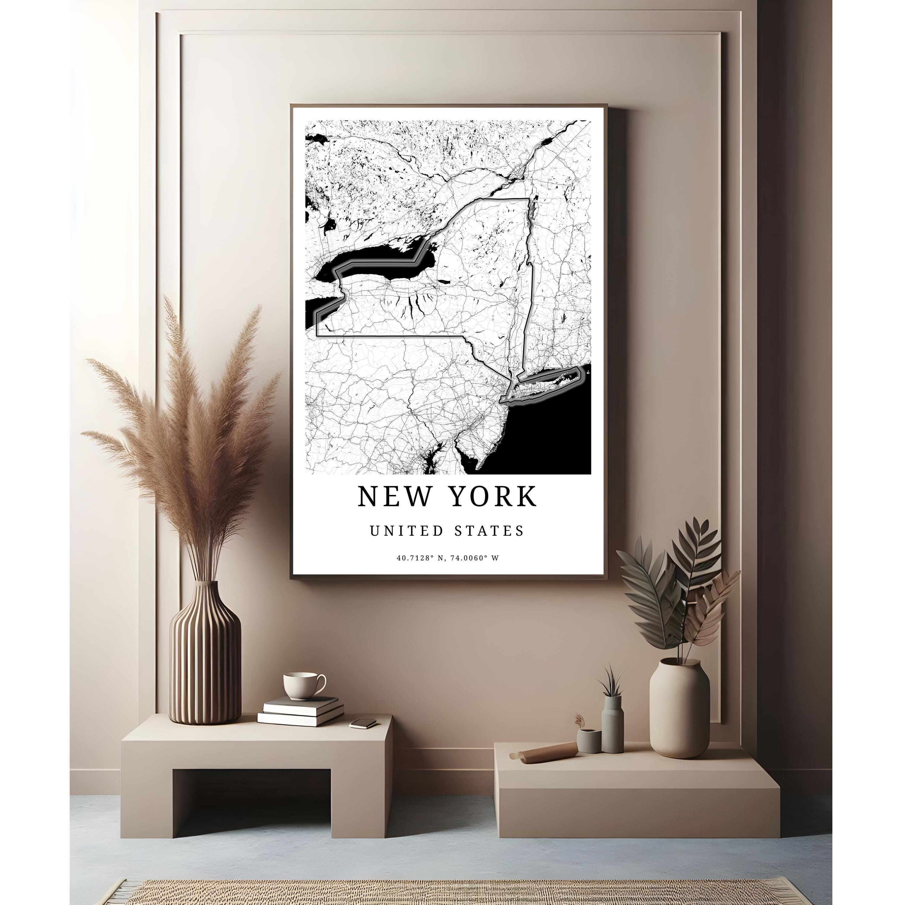 Light Theme Map of New York, Boundary Map of New York, New York State ...