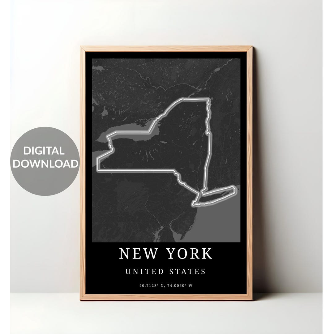 Dark Theme Map of New York, Dark City Map New York, US Map Dark, Dark ...