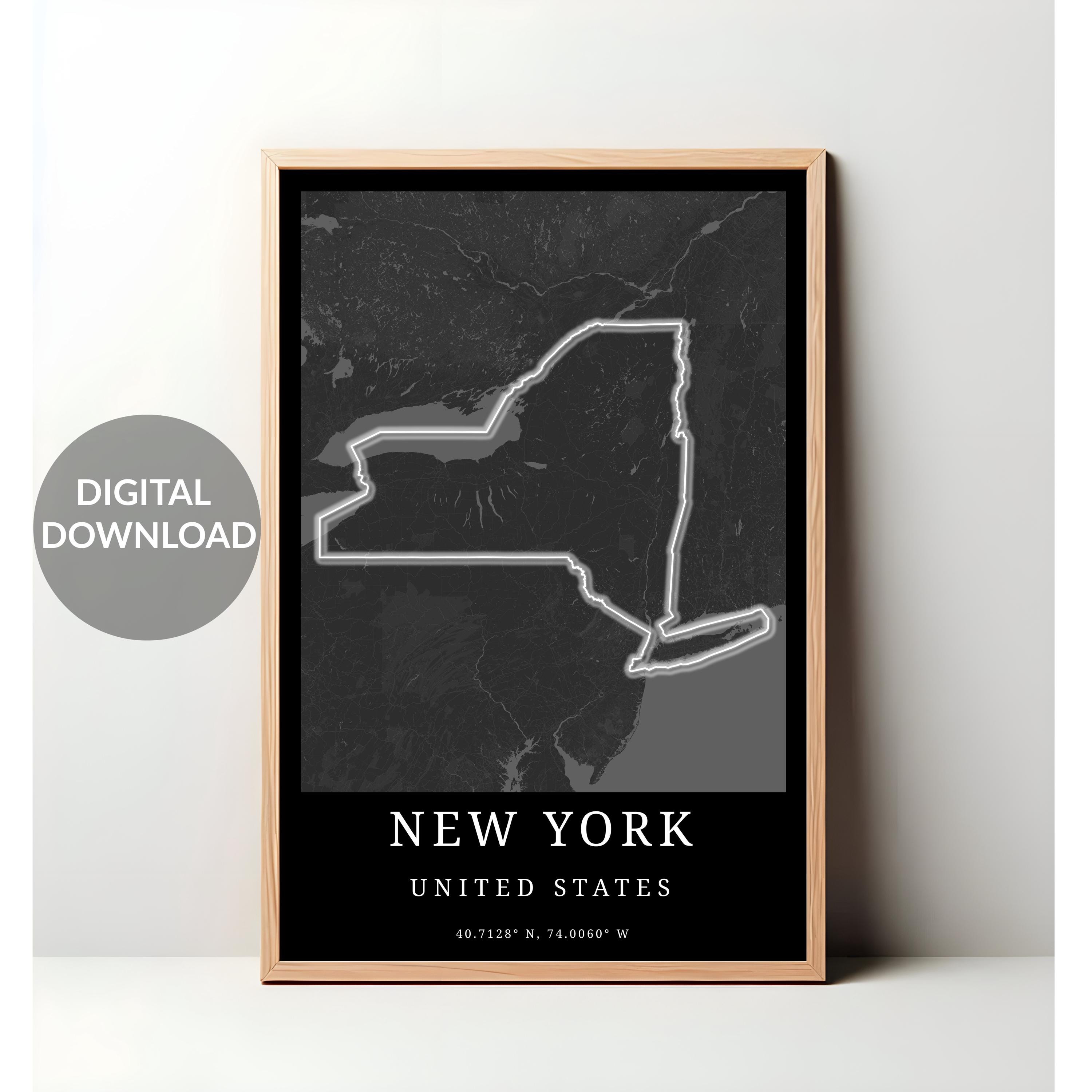 Dark Theme Map of New York, Dark City Map New York, US Map Dark, Dark ...