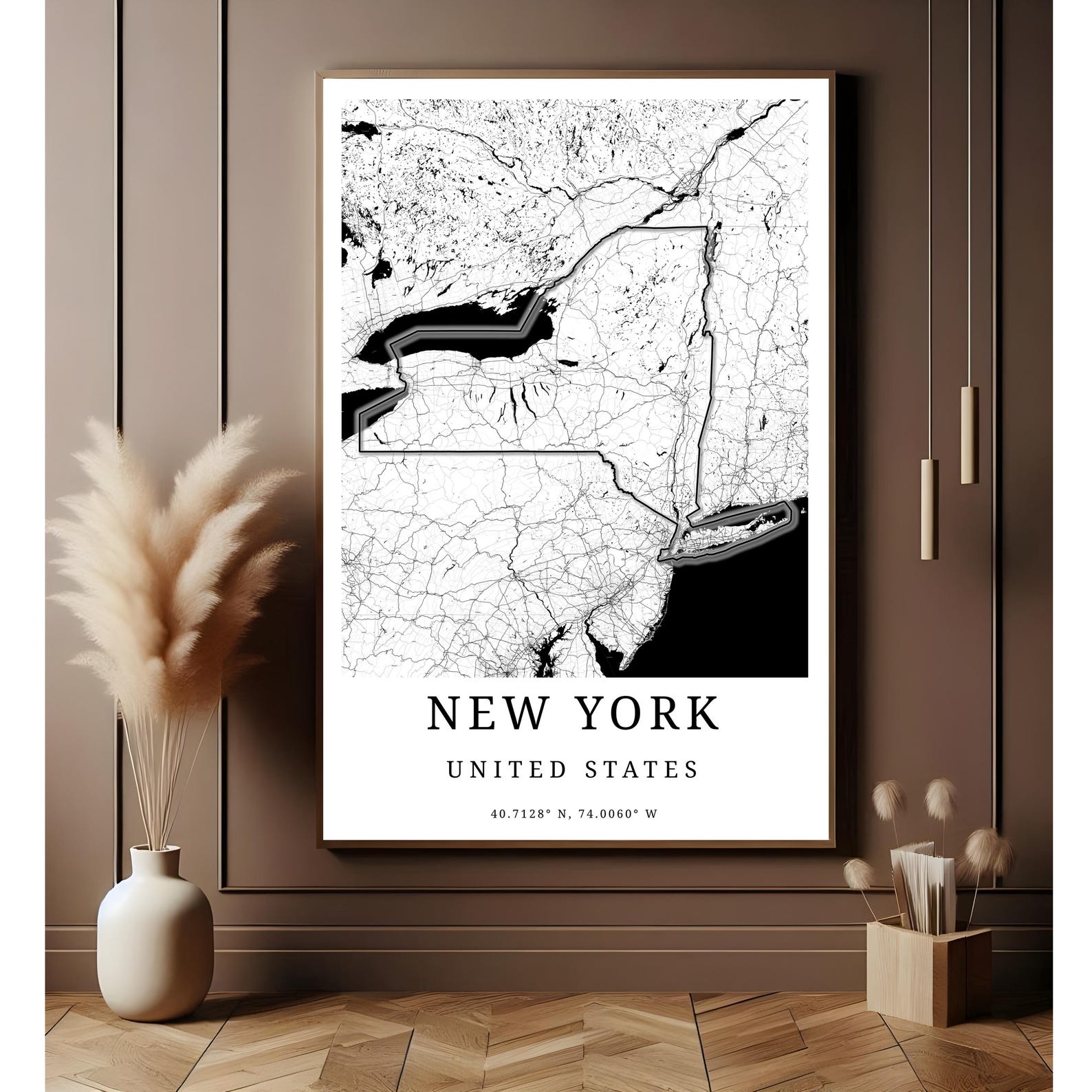 Light Theme Map of New York, Boundary Map of New York, New York State ...