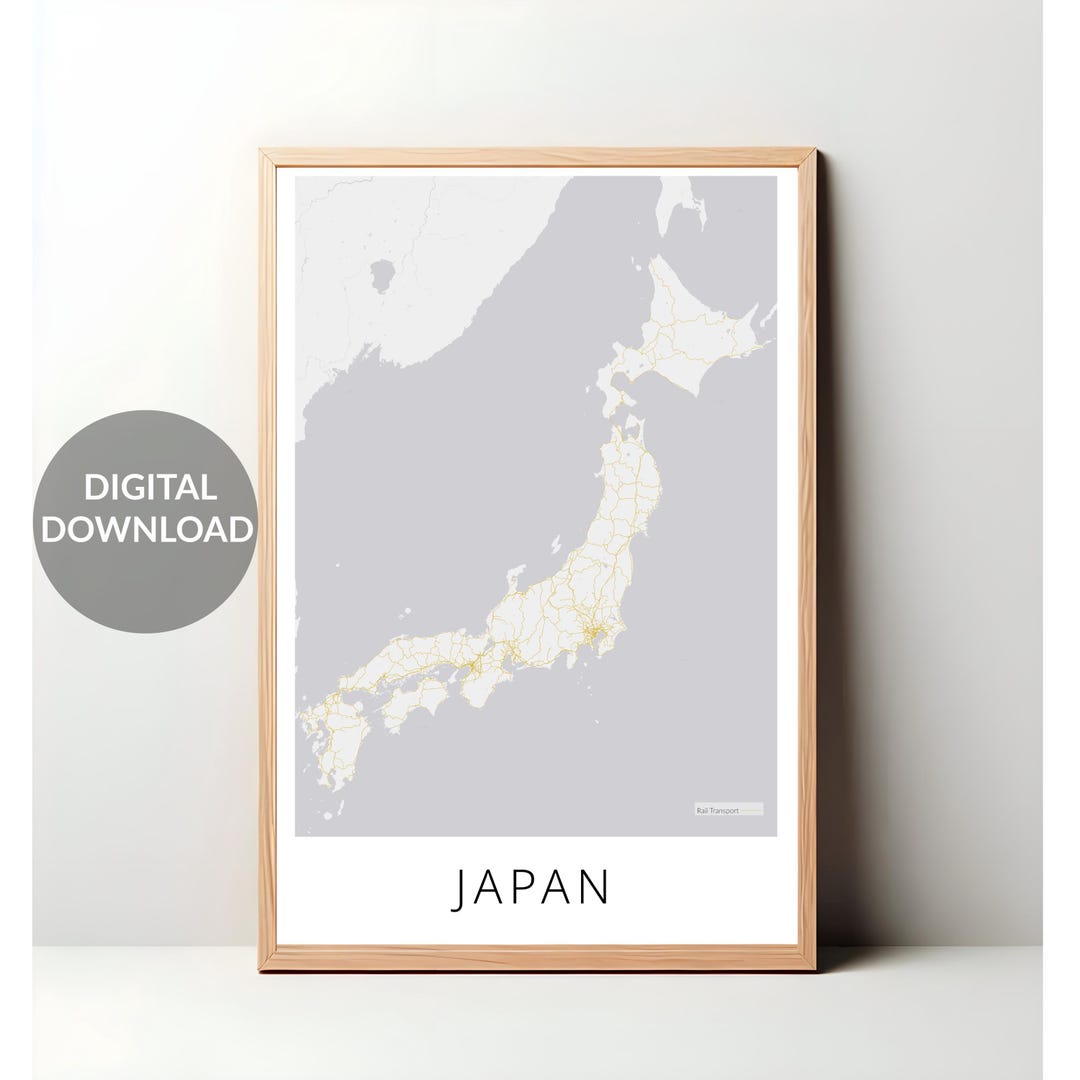 Light Railway Map of Japan, Japan Map, Digital Print of Japan, Map of ...