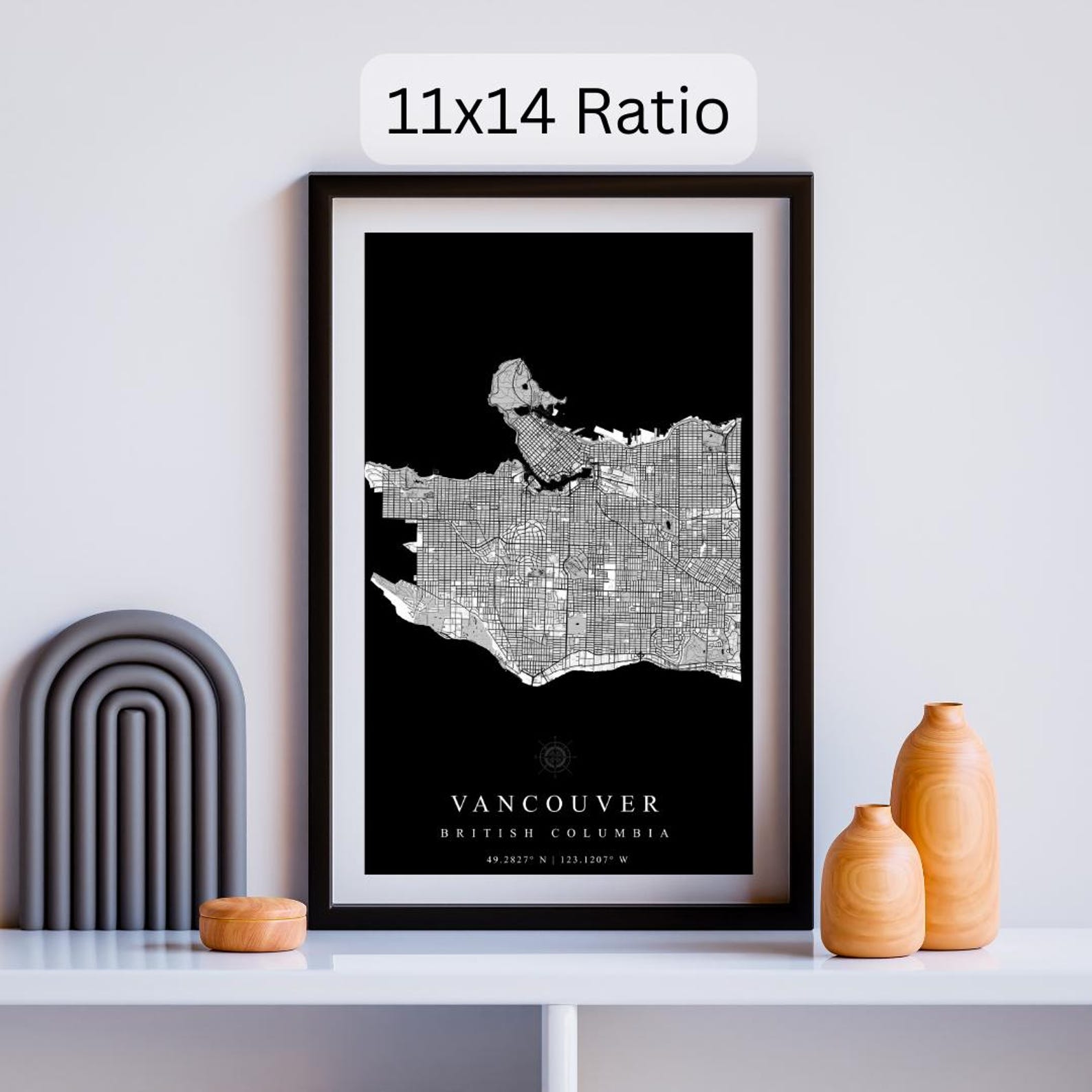 Vancouver Dark Theme Map, Minimalist Design, Black Background, City Art ...