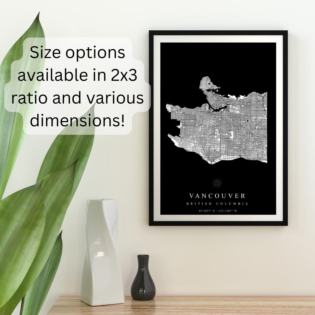 Vancouver Dark Theme Map, Minimalist Design, Black Background, City Art ...