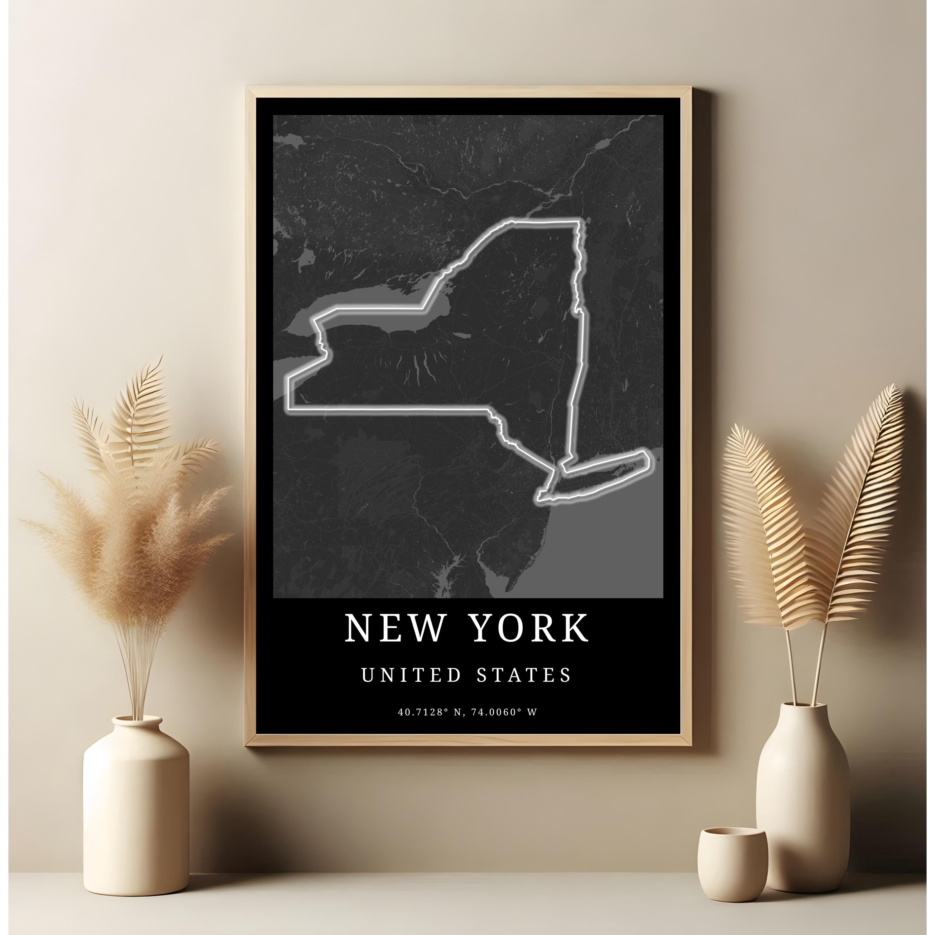 Dark Theme Map of New York, Dark City Map New York, US Map Dark, Dark ...