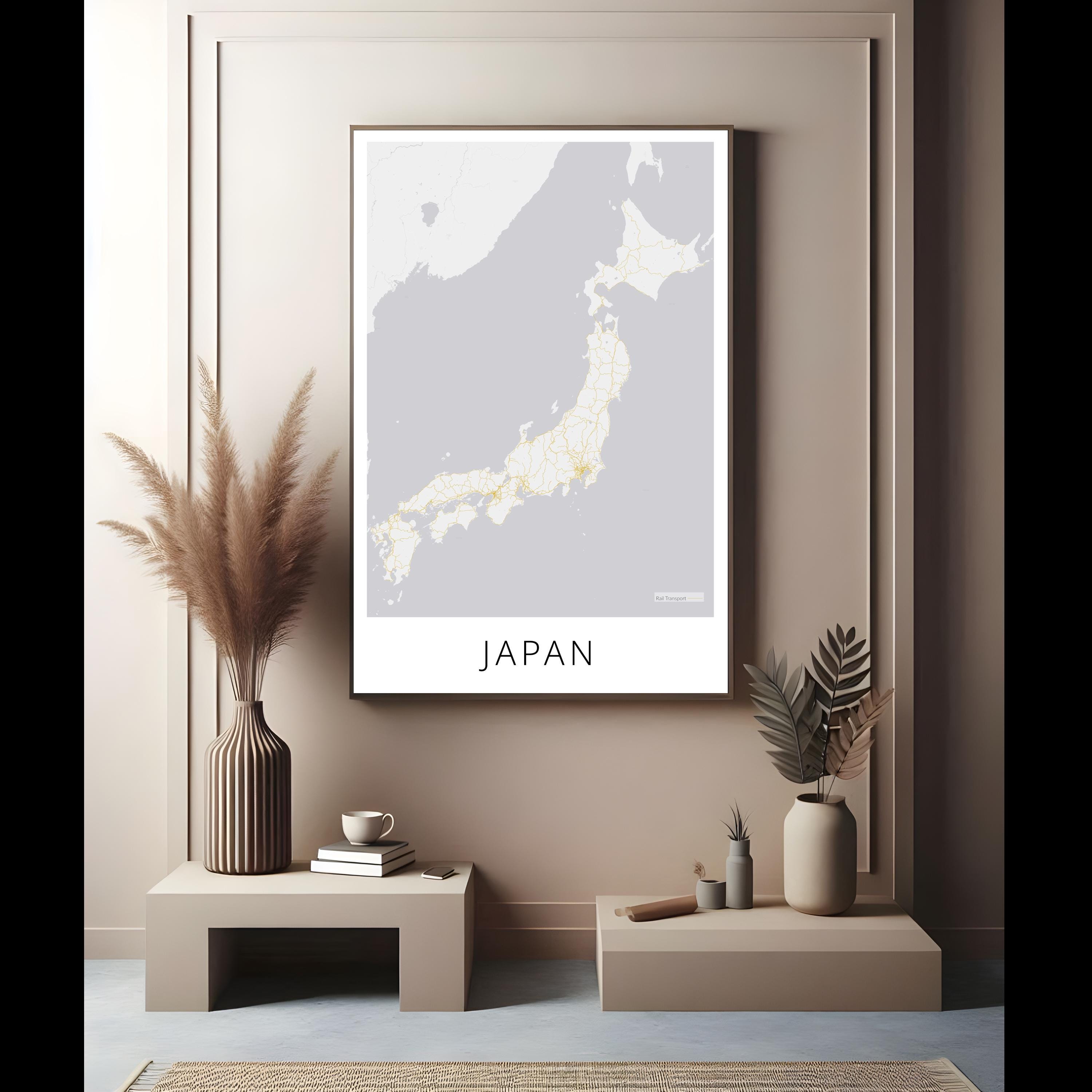 Light Railway Map of Japan, Japan Map, Digital Print of Japan, Map of ...
