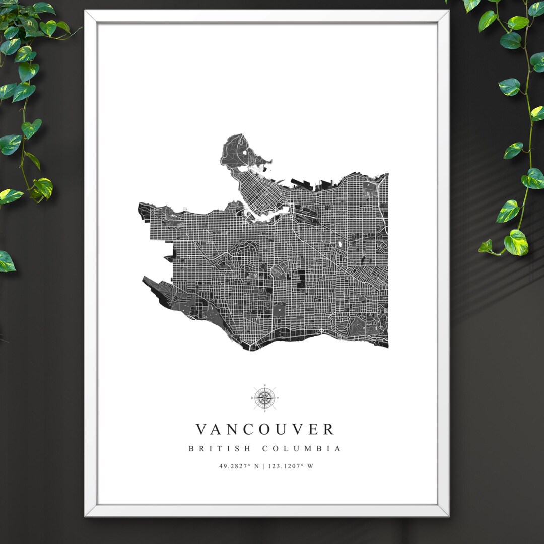 Simple Vancouver Map, Minimalist Theme, White Background, Black Map ...