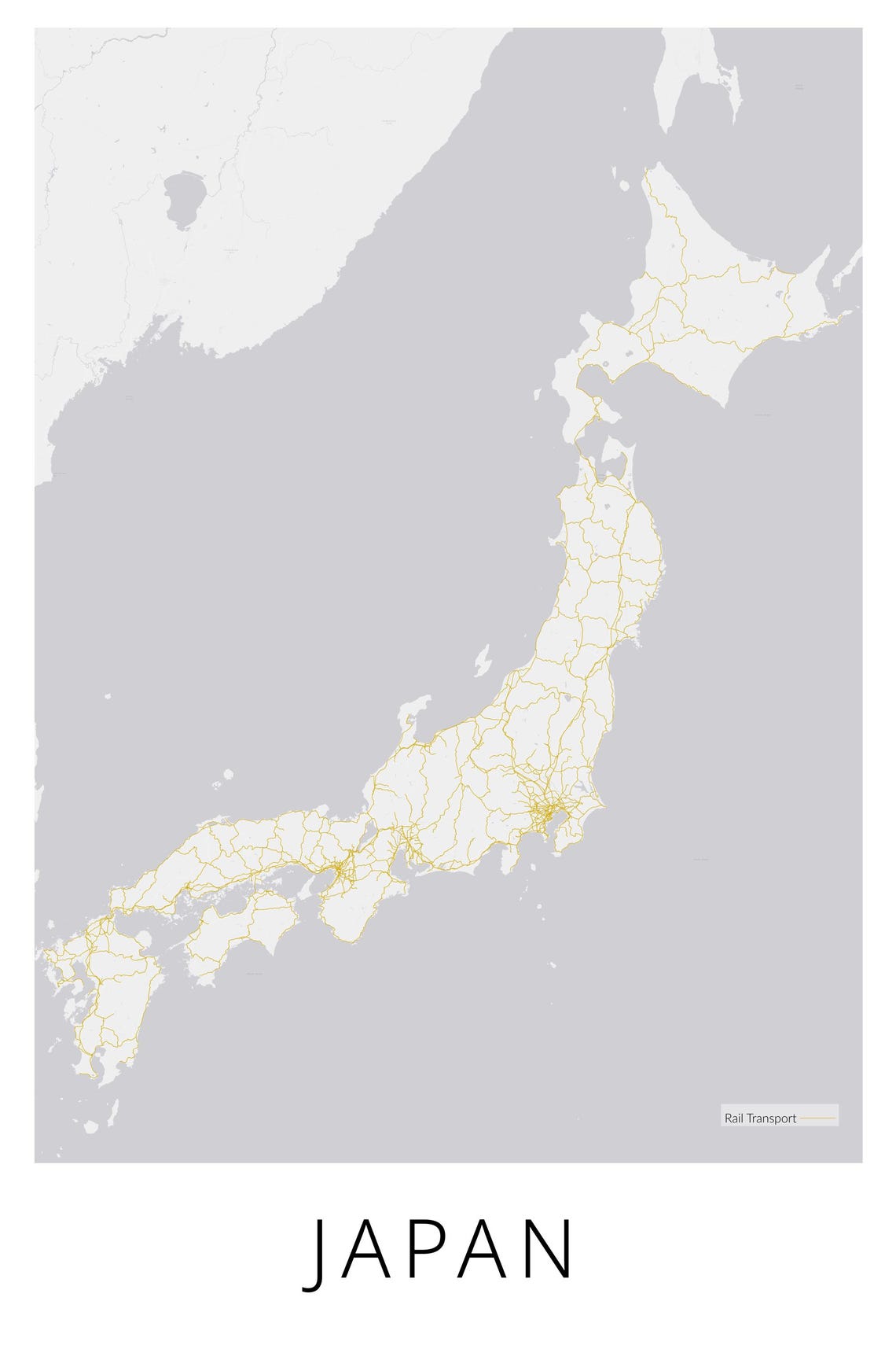 Light Railway Map of Japan, Japan Map, Digital Print of Japan, Map of ...