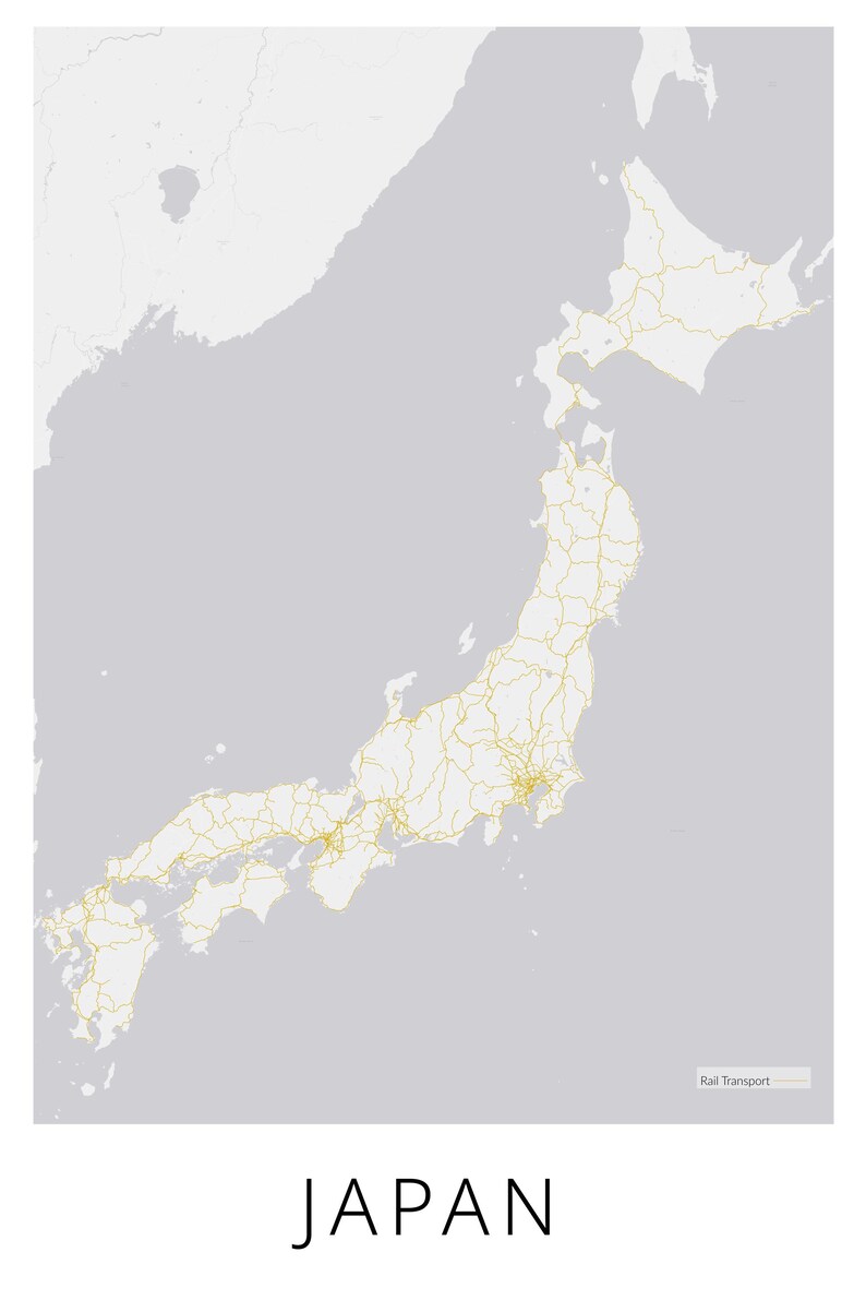 Light Railway Map of Japan, Japan Map, Digital Print of Japan, Map of ...