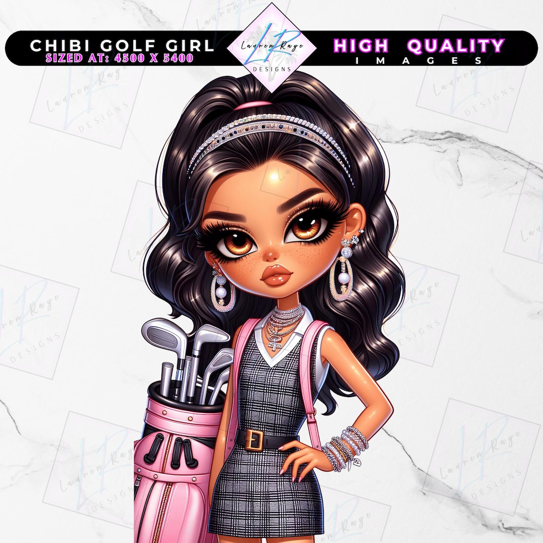 Preppy Brunette Chibi Golfer PNG, Golf Clipart (digital Download - Etsy