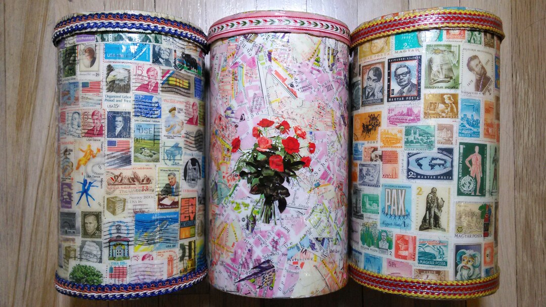 Decopauged USA STAMPS CONTAINER, Repurposed Quaker Oats Box,shabby Chic ...