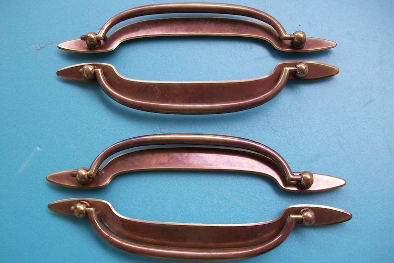1 Large Sleek KEELER Brass DROP Handle Drawer Pulls W/ Backing - Etsy