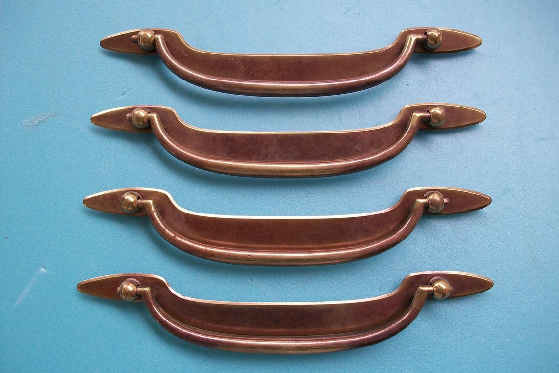 1 Large Sleek KEELER Brass DROP Handle Drawer Pulls W/ Backing - Etsy