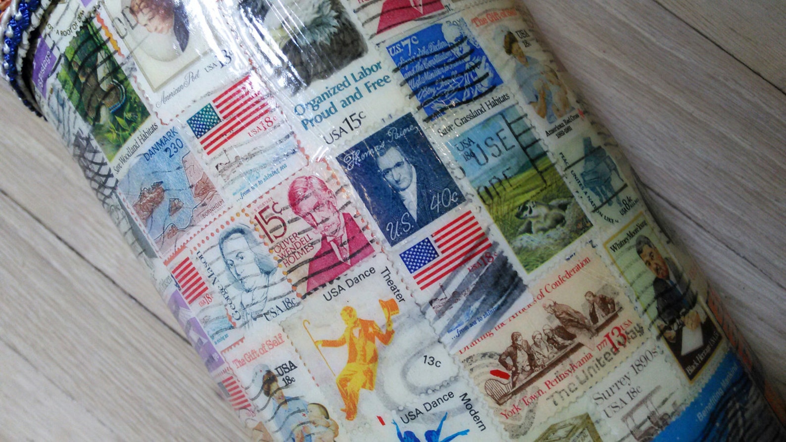Decopauged USA STAMPS CONTAINER, Repurposed Quaker Oats Box,shabby Chic ...