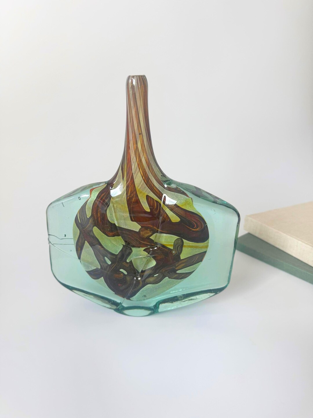 Mdina Glass Fish Vase, Michael Harris for Mdina, Axe Head, Ice Cut ...