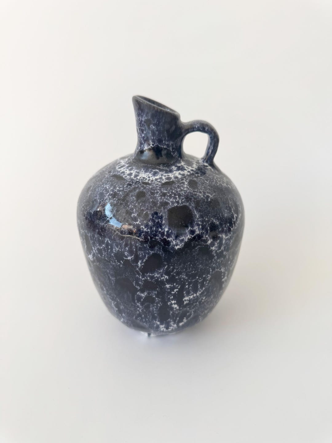 Vintage Studio Pottery Vase With Handle, Glazed Ceramic in Blue and ...