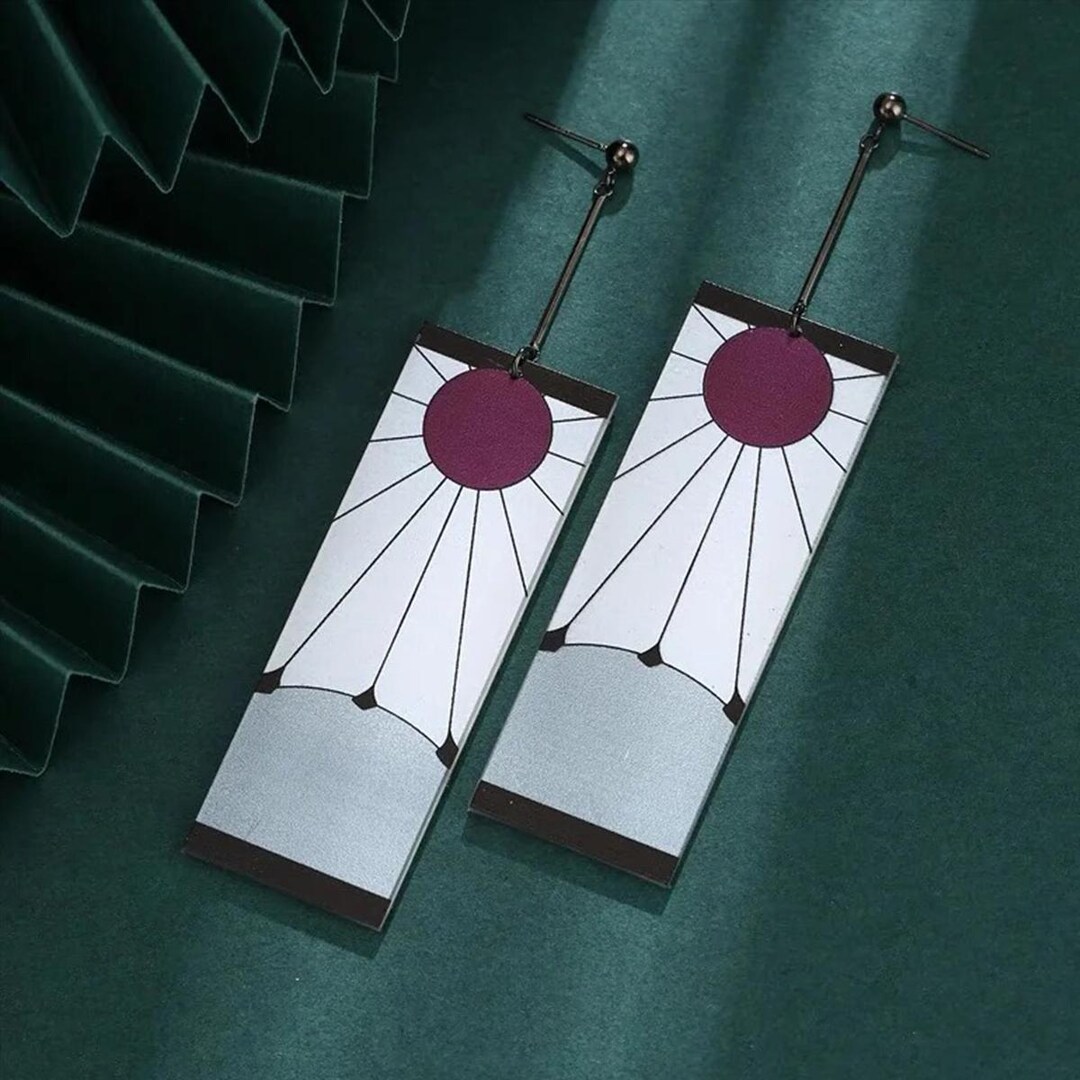 Demon Slayer Inspired Hanafuda Earrings – Tanjiro Sun Design Acrylic ...
