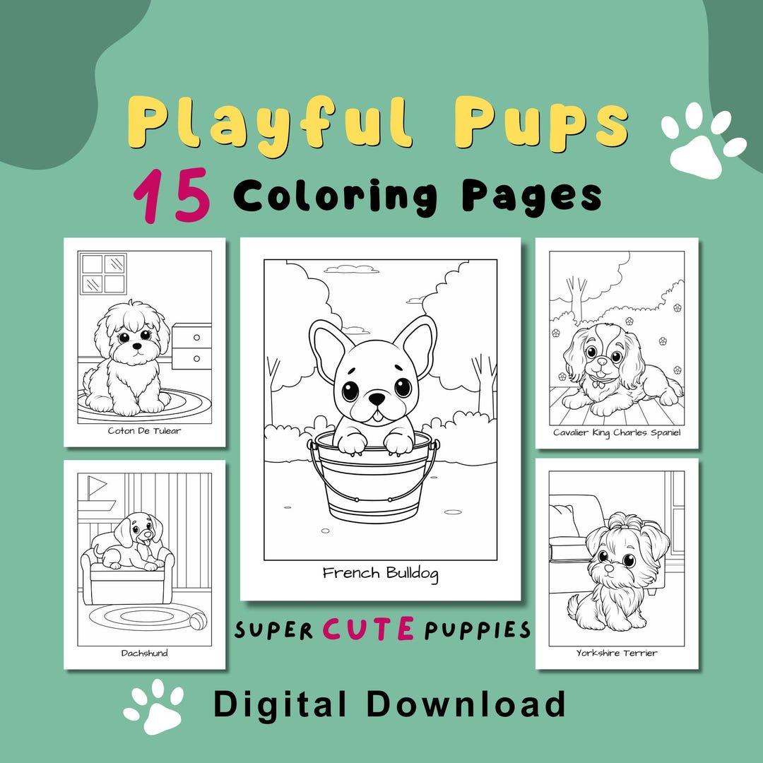 Playful Pups | Set 1 | Super CUTE Puppies Coloring Pages | PDF Digital ...