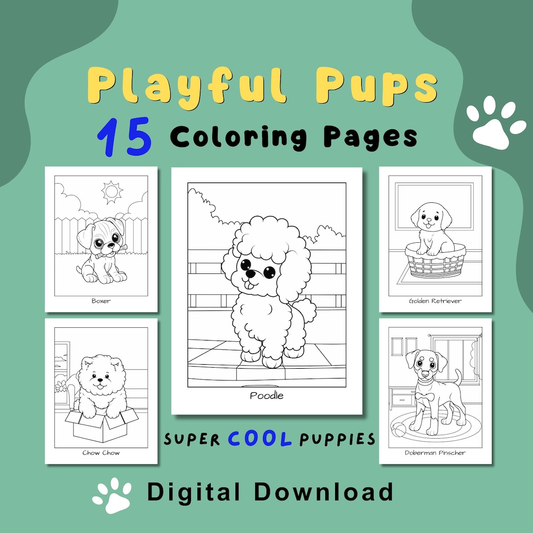 Playful Pups | Set 2 | Super COOL Puppies Coloring Pages | PDF Digital ...