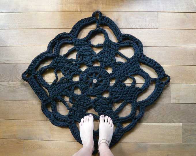 Doily Bath Rug Black Reserved for Colorgol From Oslo Norway - Etsy