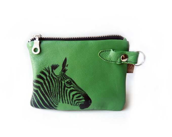 Leather Wallet Green Zebra Screenprint Pouch Zippered - Etsy