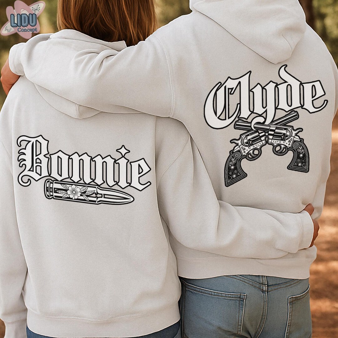 Bonnie & Clyde Couple Hoodie Set, Vintage Outlaw Style Sweatshirt ...