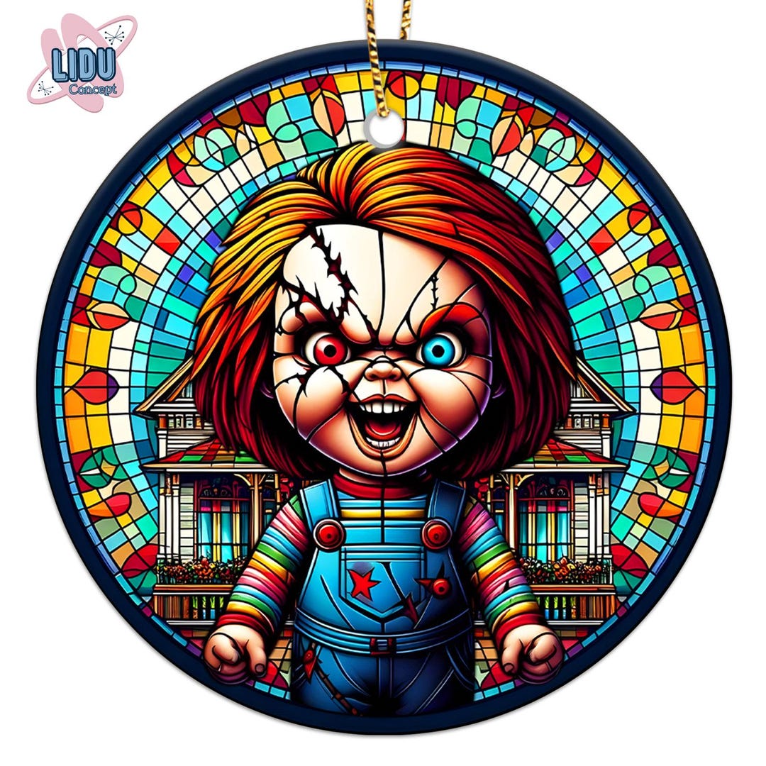 Chucky Stained Glass Christmas Ceramic Ornament, Ornament Chucky Film ...