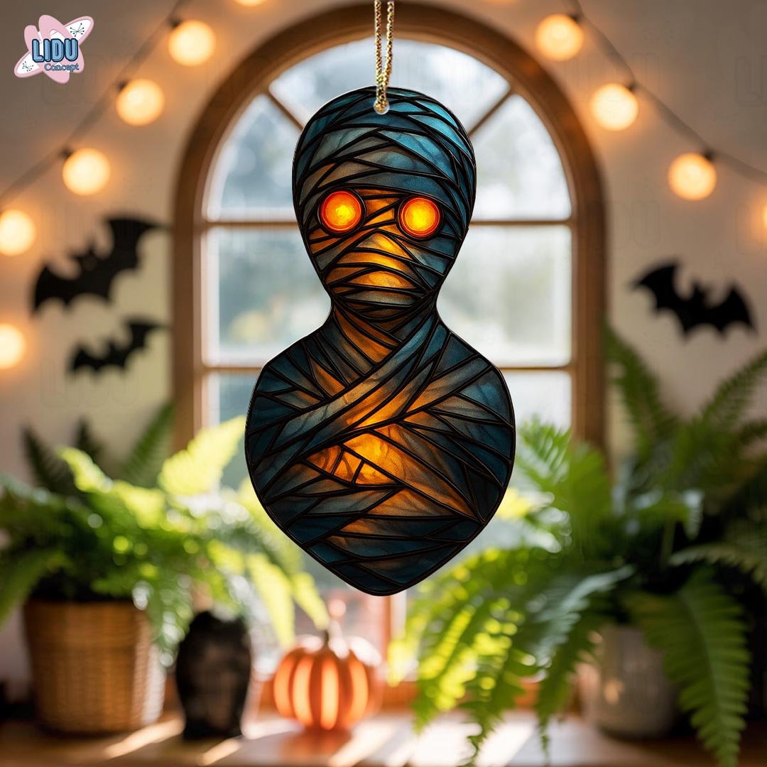 Mummy Halloween Ornament Suncatcher, Spooky Wrapped Figure Window ...