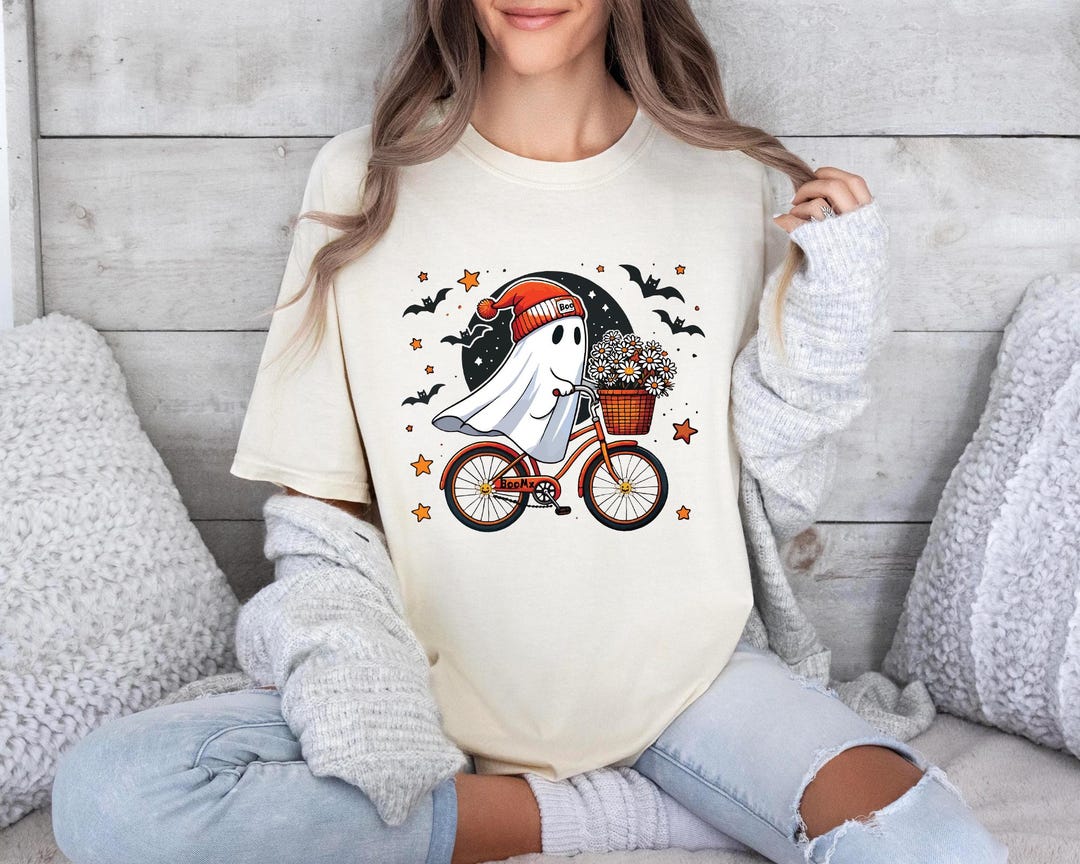 Ghost Riding Bike Png, Cute Ghost Png, Spooky Season Png, Retro ...