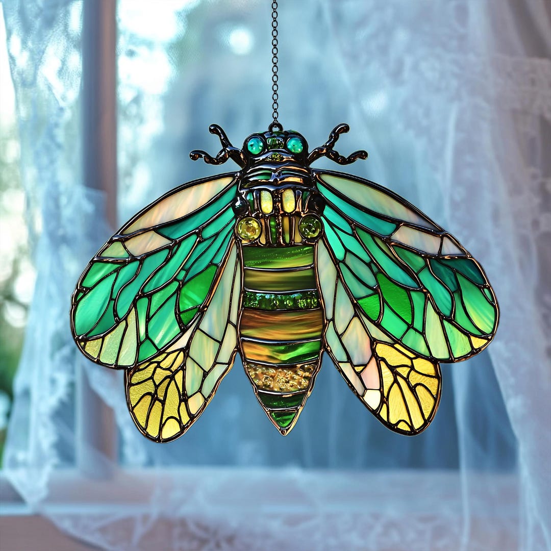 Acrylic Cicada Faux Stained Glass Window Hanging, Insect Lover Gift, Vibrant Cicada Suncatcher ...