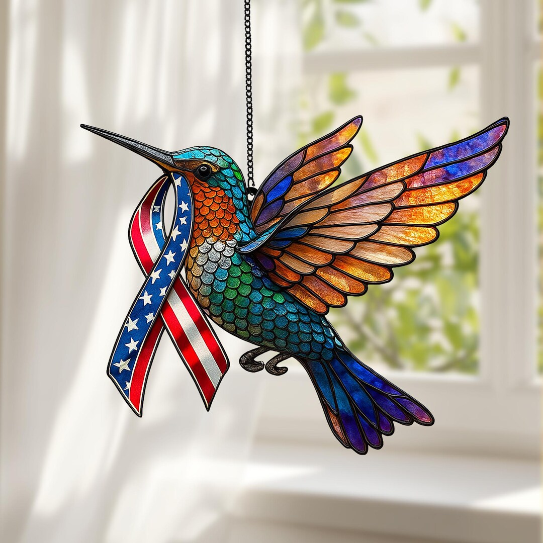 Faux Stained Glass Hummingbird Memorial Suncatcher for Soldier, US ...