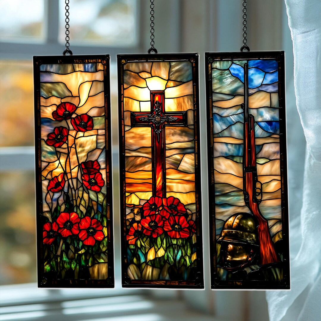 Soldier Memorial Faux Stained Glass Suncatcher Set 50% OFF, Lest We ...